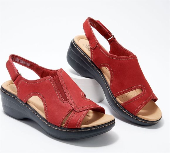Clarks | Shoes | Clarks Collection Leather Wedge Sandals Merliah Style ...